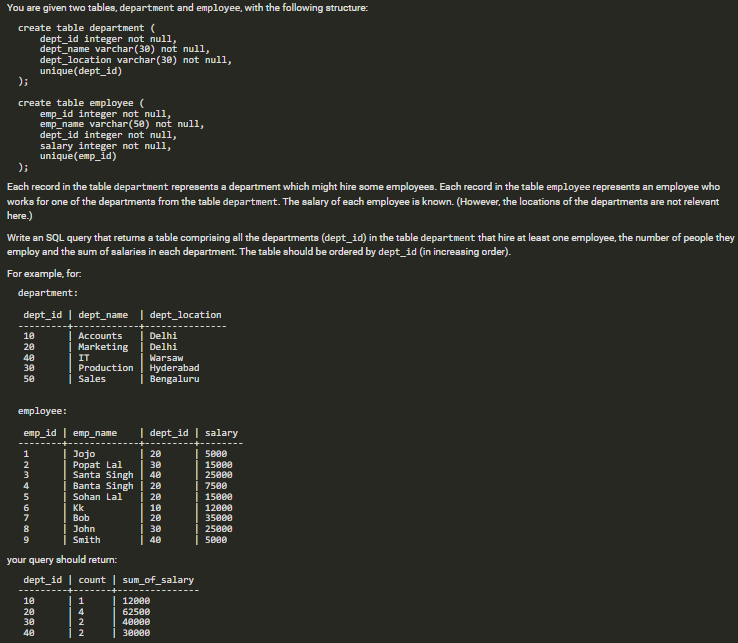 Solved You are given two tables, department and employee, | Chegg.com