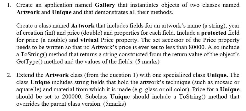 Solved 1. Create an application named Gallery that | Chegg.com