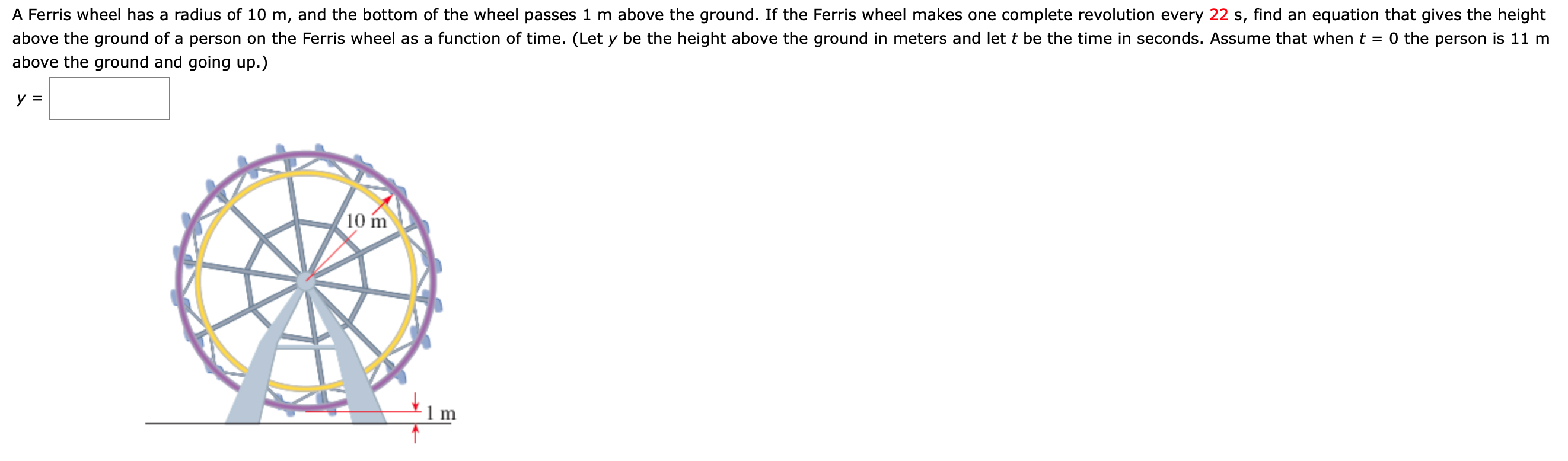 Solved A Ferris wheel has a radius of 10 m, and the bottom | Chegg.com