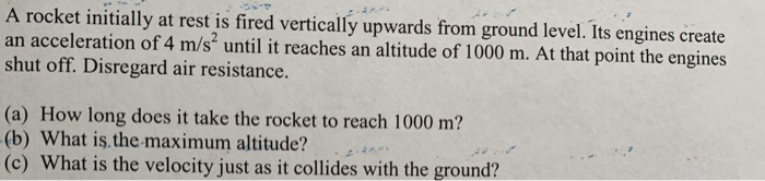 Solved A rocket initially at rest is fired vertically | Chegg.com