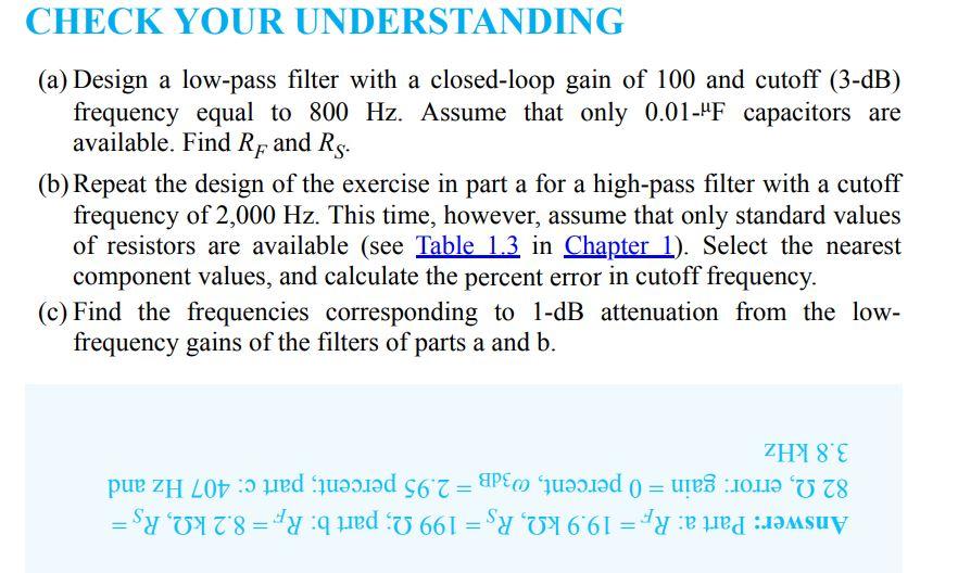 Design a low-pass filter with a closed-loop gain of | Chegg.com