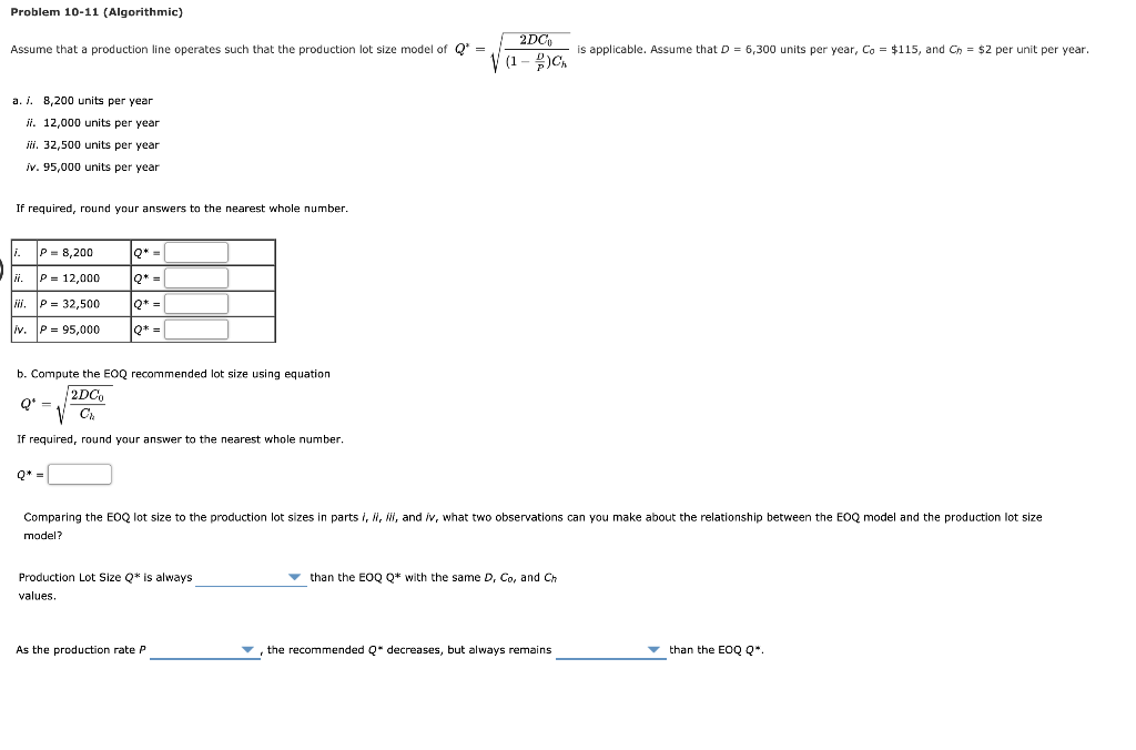 Solved Problem 10-11 (Algorithmic) is applicable. Assume | Chegg.com