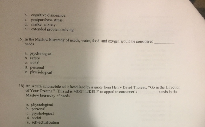Solved b. cognitive dissonance. c. postpurchase stress. d. | Chegg.com