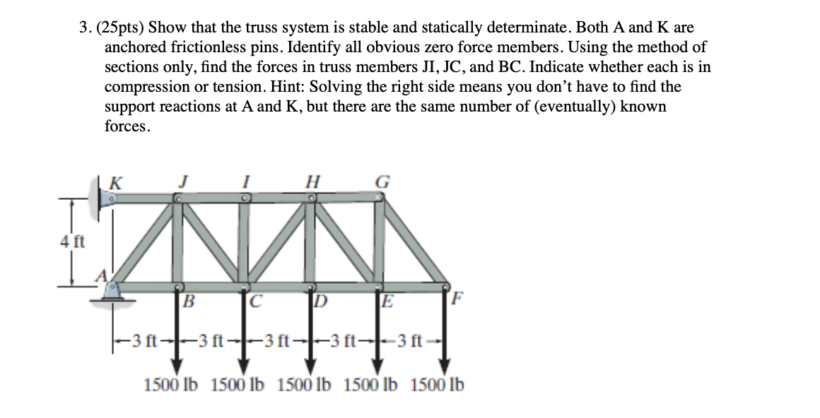 Solved 3. (25pts) Show that the truss system is stable and | Chegg.com