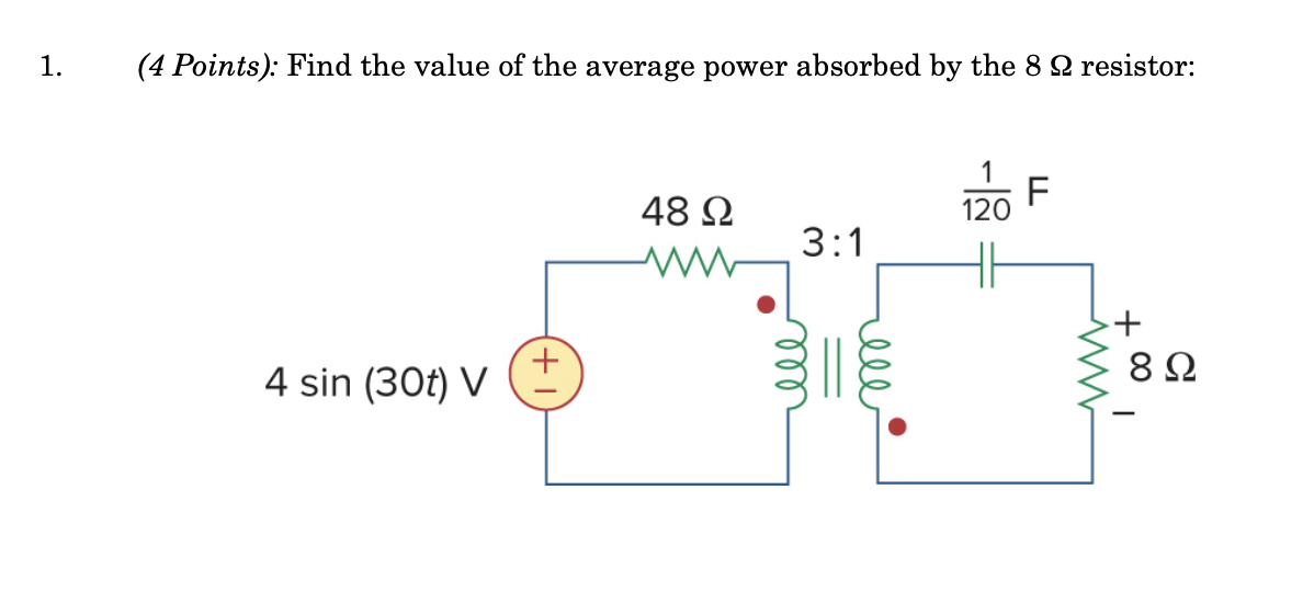 Solved 1. (4 Points): Find the value of the average power | Chegg.com