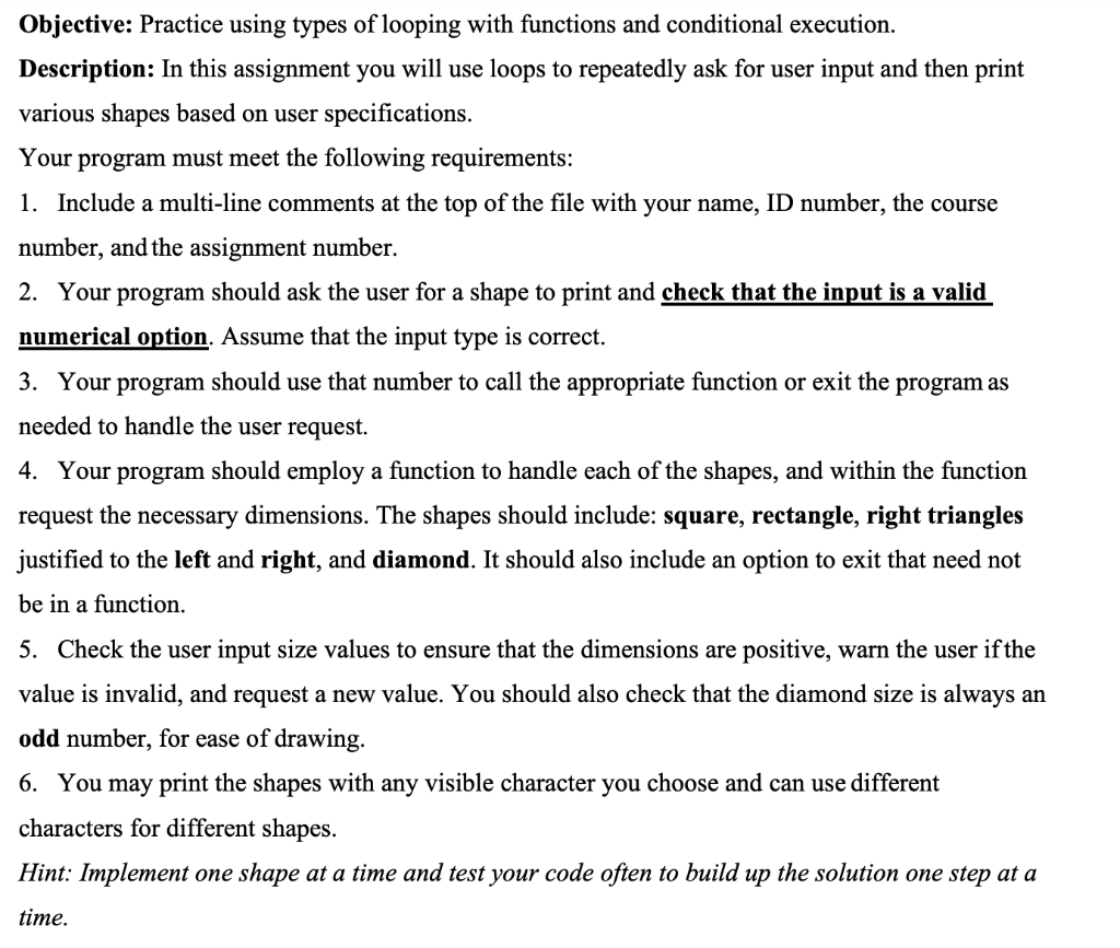 Solved Objective: Practice using types of looping with | Chegg.com