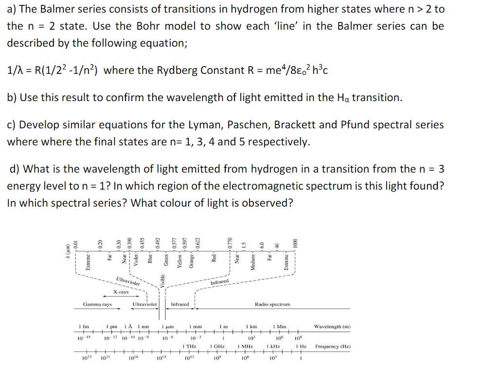 Solved a) The Balmer series consists of transitions in | Chegg.com