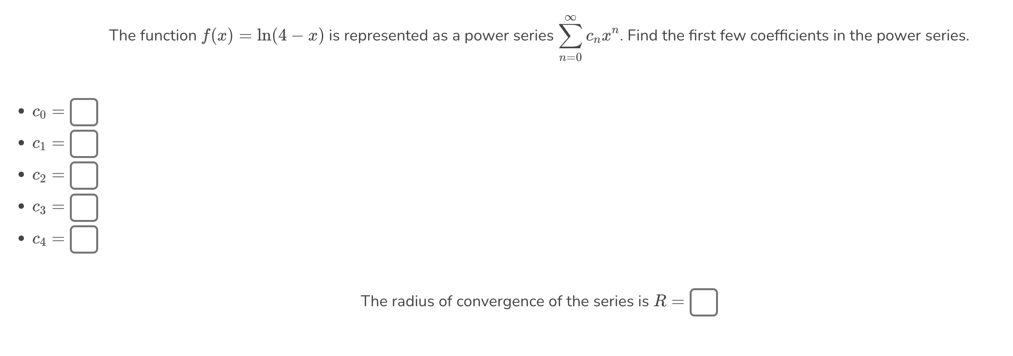 Solved The function f(x)=ln(4−x) is represented as a power | Chegg.com