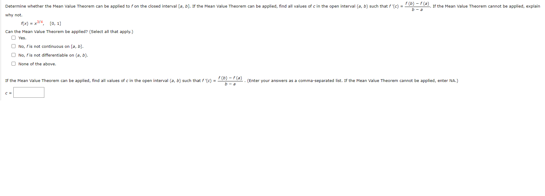 Solved f(b)-f(a) h-a If the Mean Value Theorem cannot be | Chegg.com