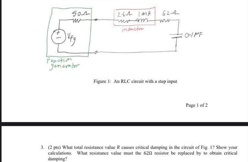 Solved Figure 1: An RLC circuit with a step input Page 1 of | Chegg.com