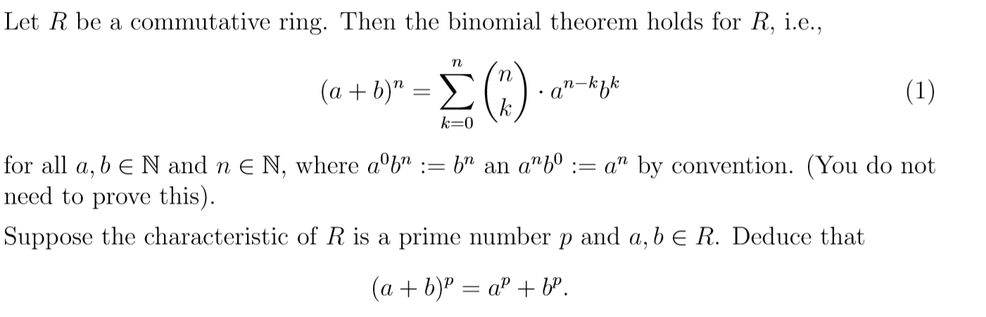 Solved Let R be a commutative ring. Then the binomial | Chegg.com