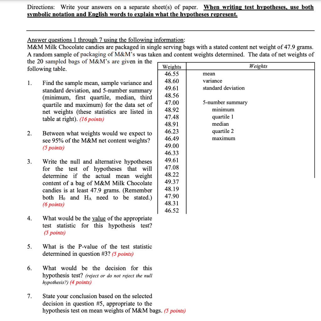 Solved Directions: Write your answers on a separate sheet(s) | Chegg.com