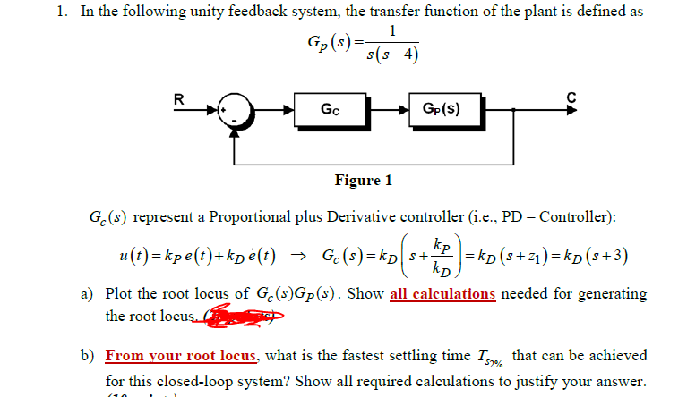 Solved 1. In the following unity feedback system, the | Chegg.com