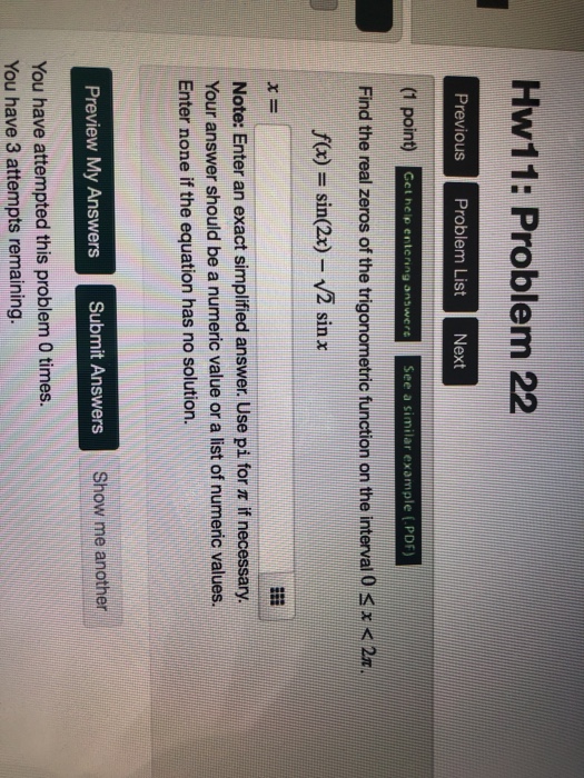 Solved Hw11: Problem 22 Previous Problerm List Next 1 point) | Chegg.com