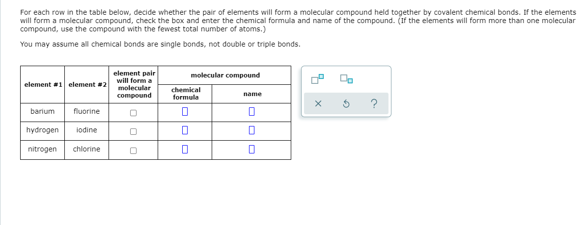Solved For each row in the table below, decide whether the | Chegg.com