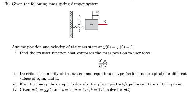 Solved (b) Given the following mass spring damper system: y | Chegg.com