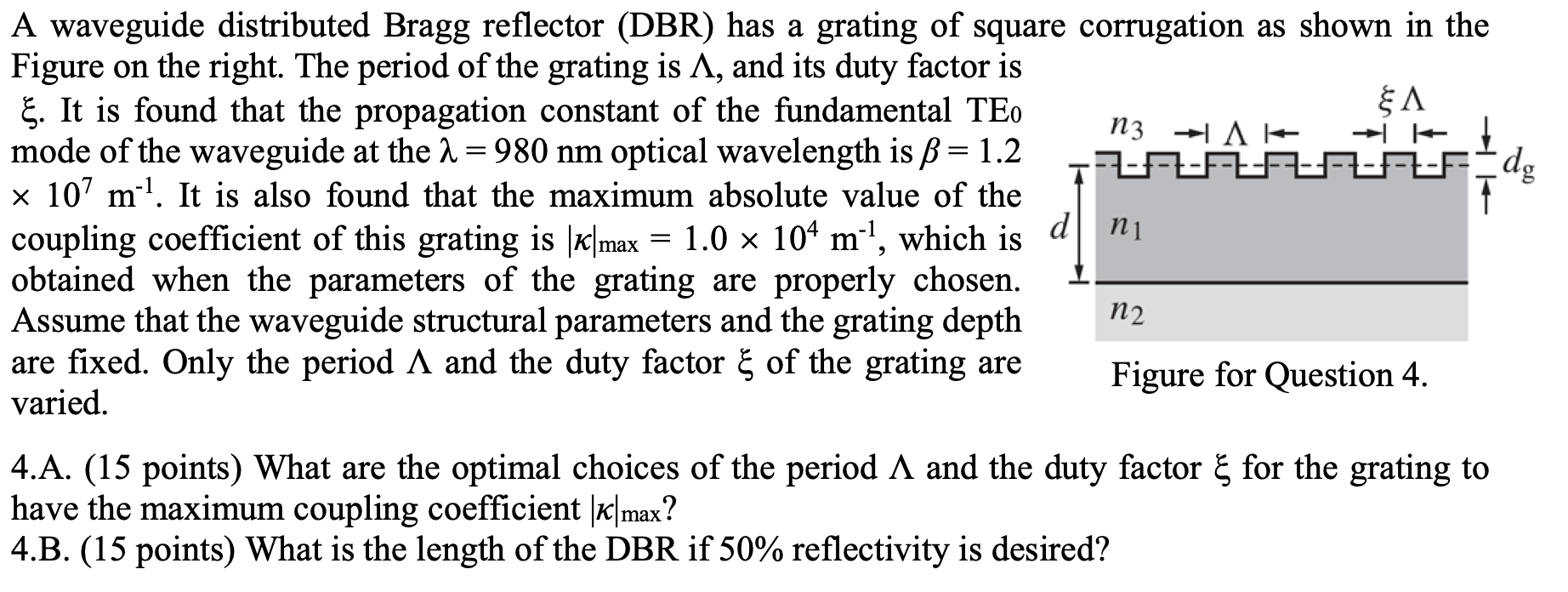 .dg A waveguide distributed Bragg reflector (DBR) has | Chegg.com