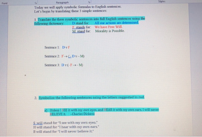 Solved Font Paragraph Styles Today we will apply symbolic | Chegg.com