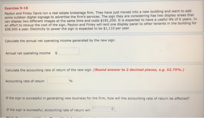 Solved Exercise 9-18 Payton and Finley Davis run a real | Chegg.com