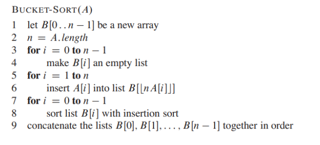 Solved BUCKET-SORT(A) 1 let B[O..n - 1] be a new array 2 n = | Chegg.com