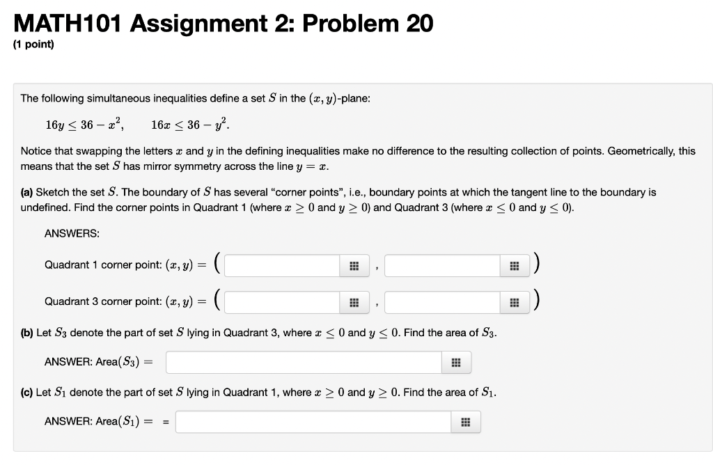 Solved MATH101 Assignment 2: Problem 20 (1 point) The | Chegg.com