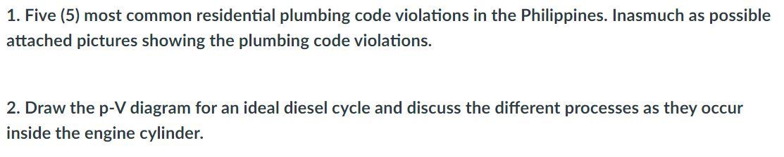 Solved 1. Five (5) most common residential plumbing | Chegg.com