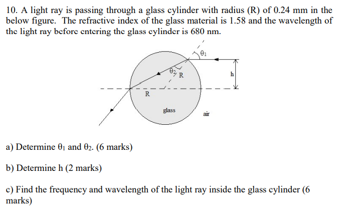 Solved 10. A light ray is passing through a glass cylinder | Chegg.com