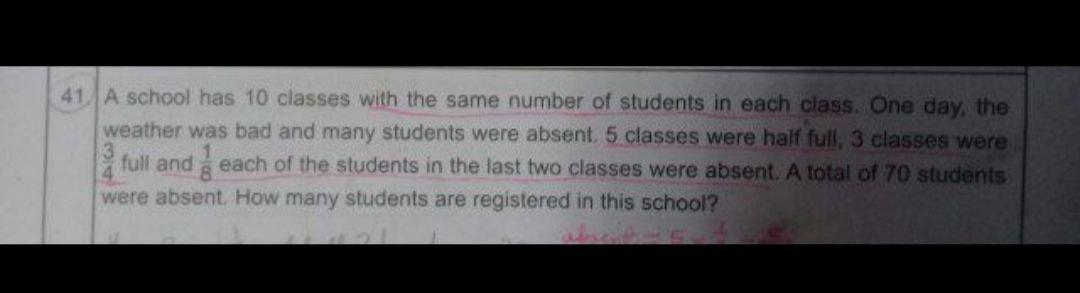 Solved 41. A school has 10 classes with the same number of | Chegg.com