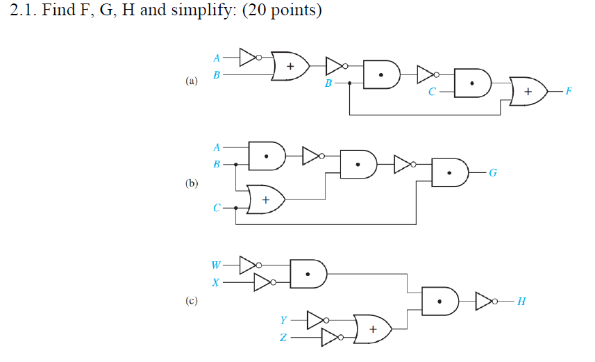 Solved 2.1. Find F, G, H and simplify: (20 points) A B (a) D | Chegg.com