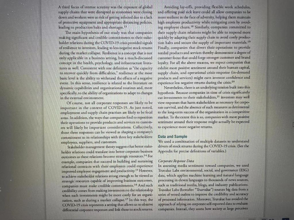 Corporate Resilience and Response to COVID-19 by Alex | Chegg.com