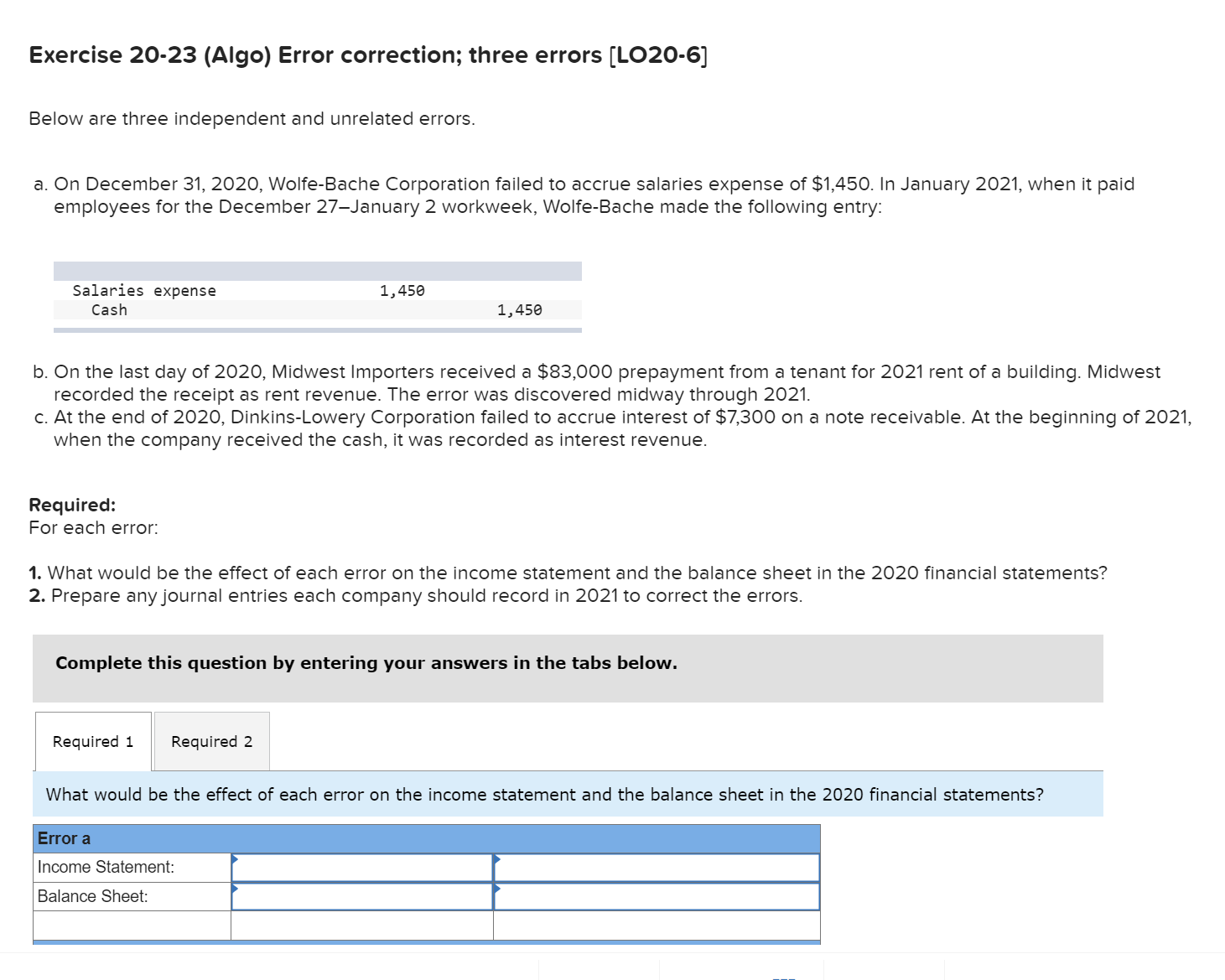 Solved Exercise 20-23 (Algo) Error correction; three errors | Chegg.com