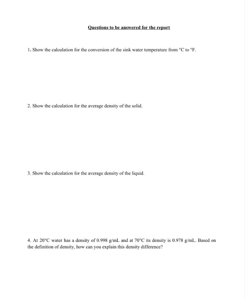 Solved Experiment #2 - Density Measurements Report Form Name | Chegg.com