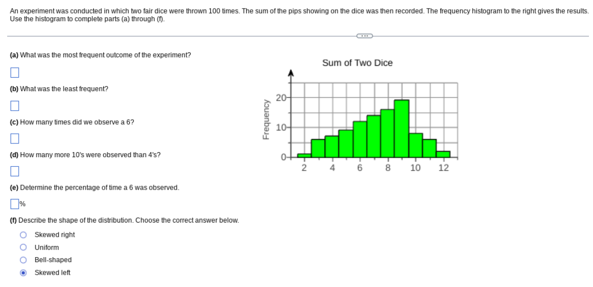 Solved An experiment was conducted in which two fair dice | Chegg.com
