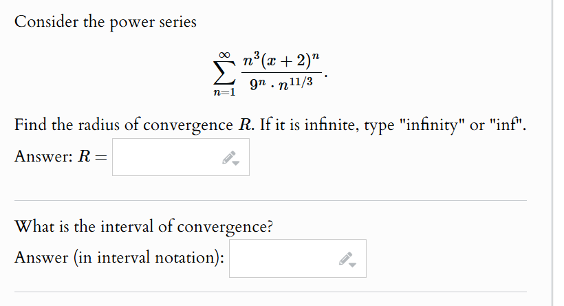 Solved Consider the power series∑n=1∞n3(x+2)n9n*n113Find the | Chegg.com