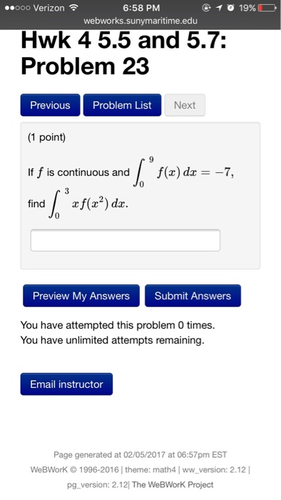 Solved If f is continuous and integral_0^9 f(x) dx = -7, | Chegg.com Solved If f is continuous and integral_0^9 f(x) dx = -7, | Chegg.com