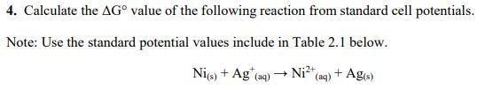 Solved 4. Calculate the AG° value of the following reaction | Chegg.com
