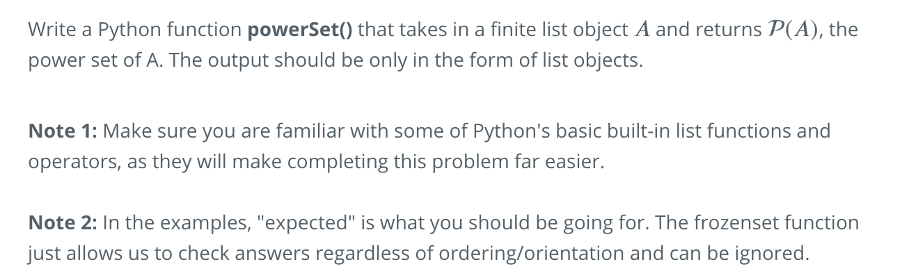 Solved Write A Python Function Powerset That Takes In A 9482