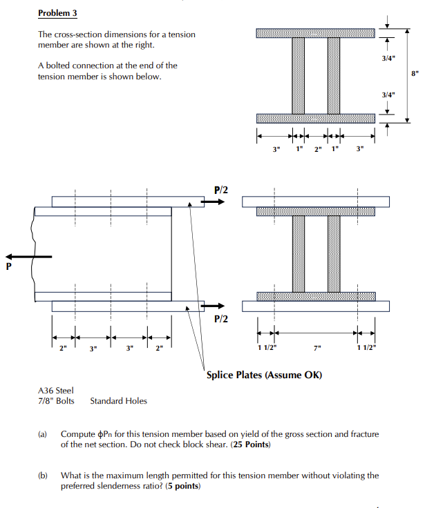 Solved Problem 3The cross-section dimensions for a tension | Chegg.com