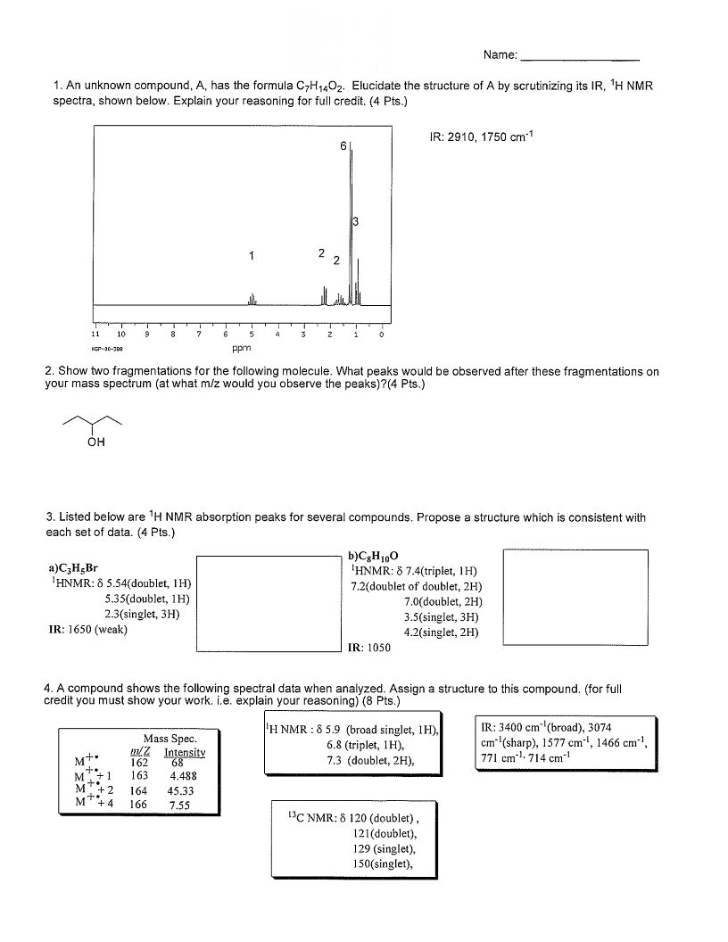 Solved 1.An unknown compound, A, has the formula C7H14O2. | Chegg.com