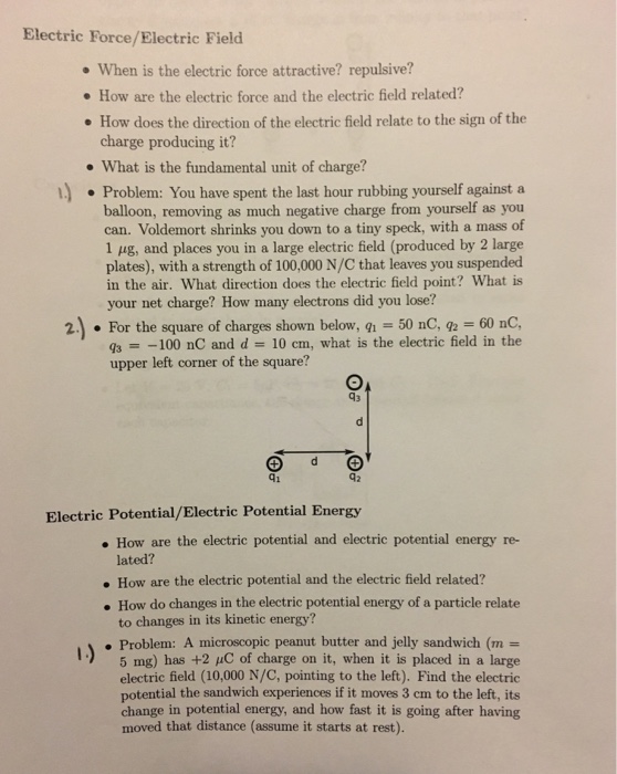 Solved Electric Force/Electric Field. When is the electric | Chegg.com