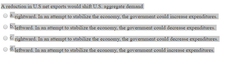 Solved A reduction in U.S net exports would shift U.S. | Chegg.com