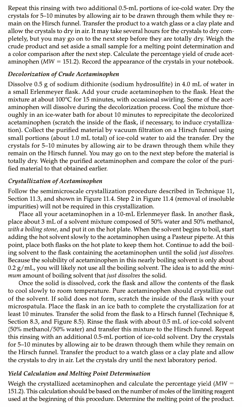 Solved Exp. 11: Synthesis of acetaminophen Flow Chart Draw | Chegg.com