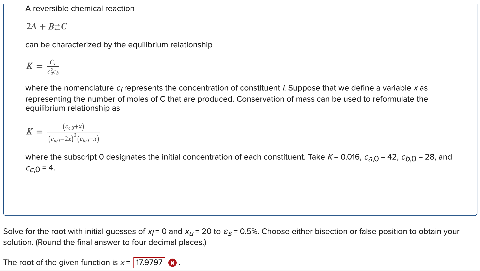 Solved A reversible chemical reaction 2A+B⇄C can be | Chegg.com