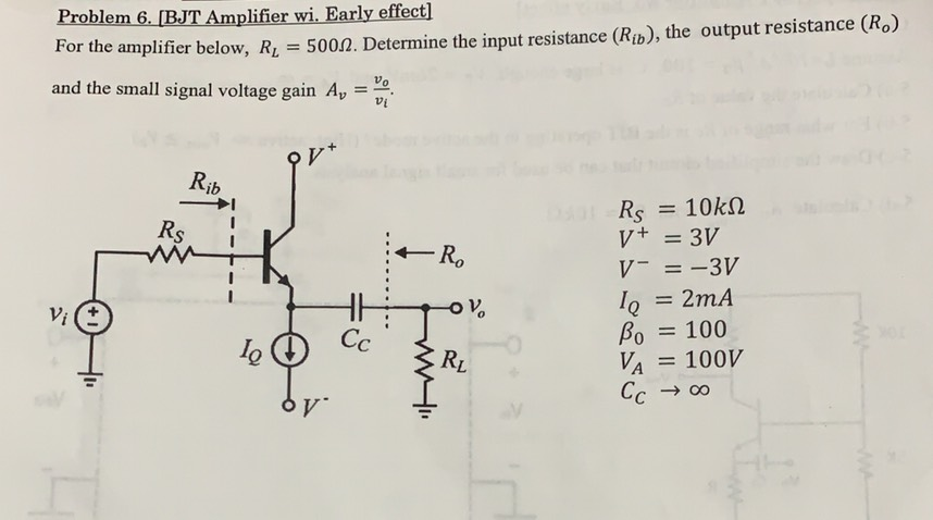 Solved Problem 6. [BJT Amplifier wi. Early effect] = 5000. | Chegg.com
