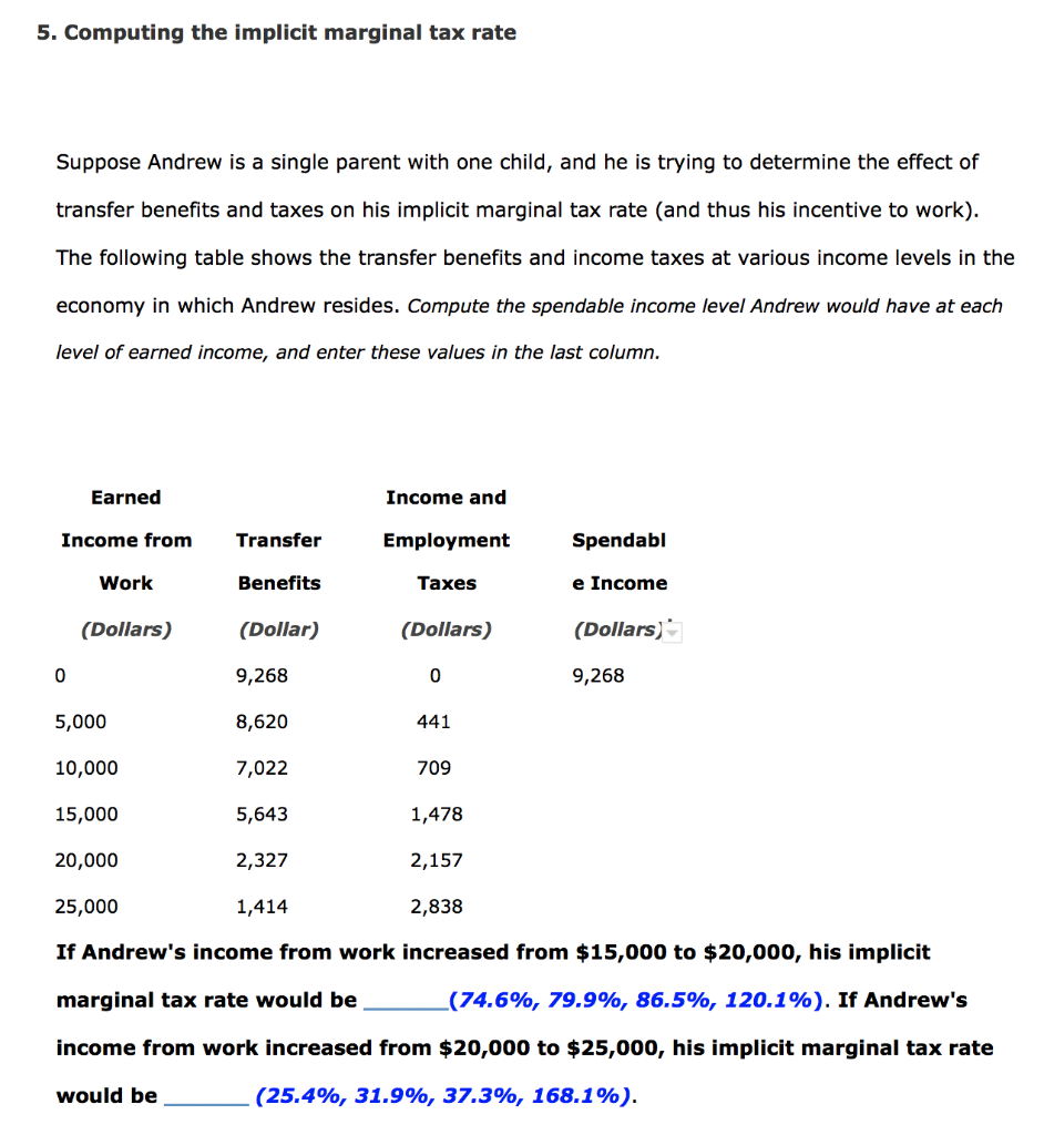 Solved 5. Computing the implicit marginal tax rate Suppose | Chegg.com