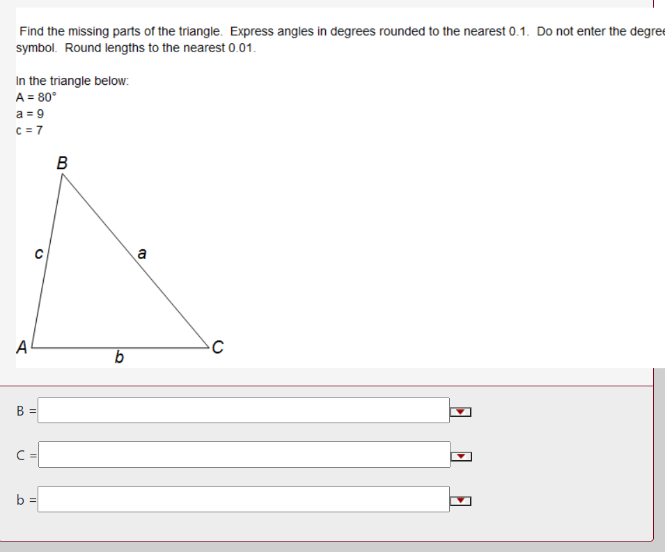 Solved Find the missing parts of the triangle. Express | Chegg.com