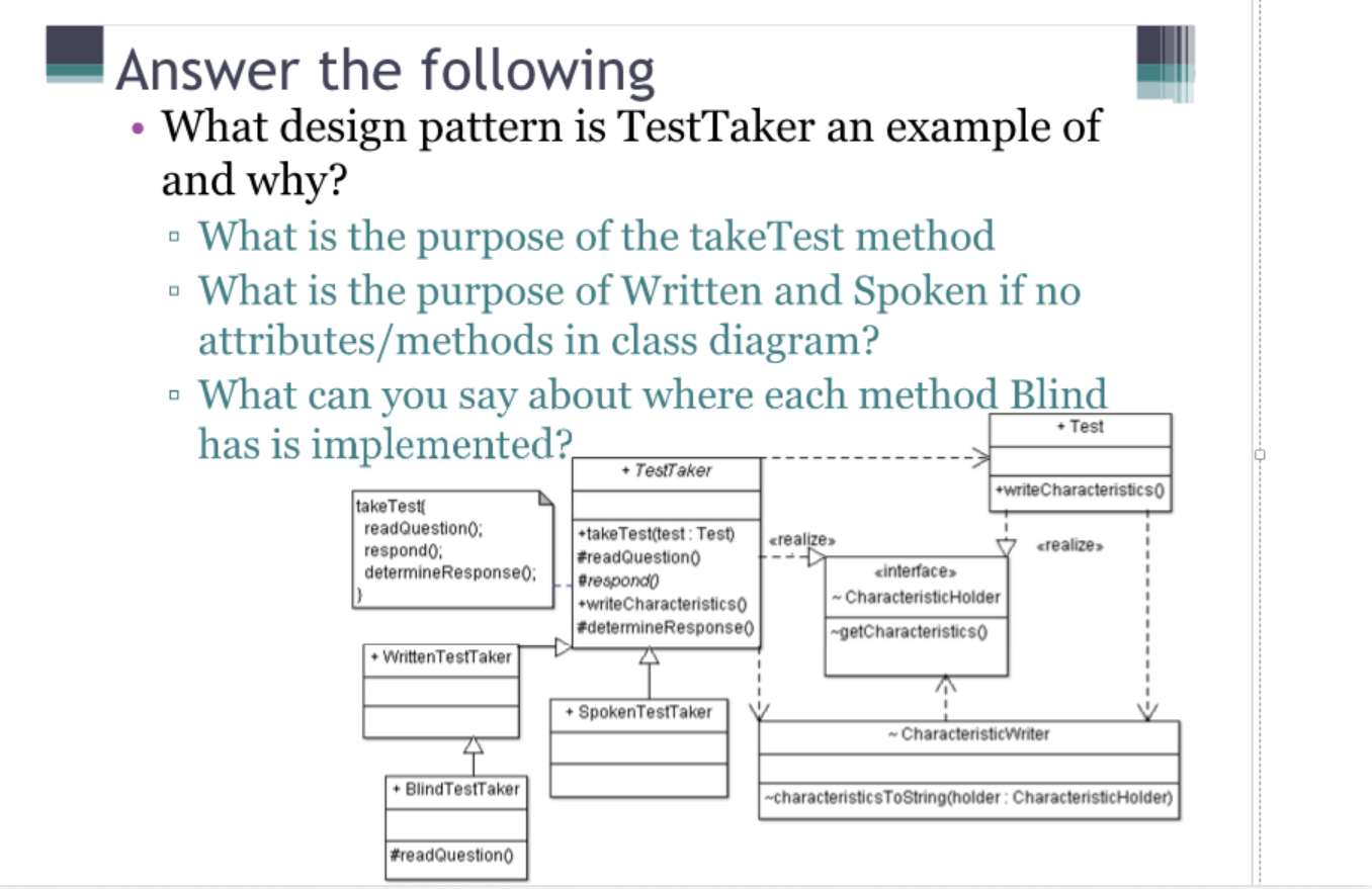 Solved Answer the following • What design pattern is | Chegg.com