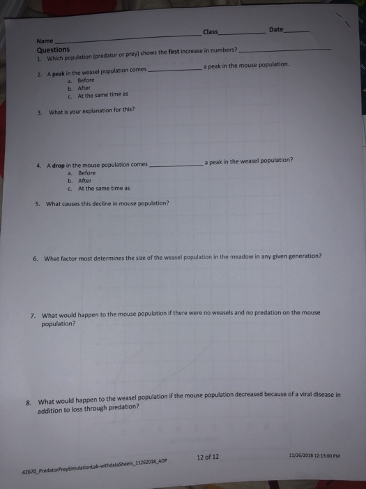 Solved Class Date Name Questions 1. Which population | Chegg.com