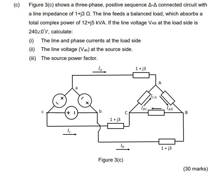 Solved (c) Figure 3(c) shows a three-phase, positive | Chegg.com