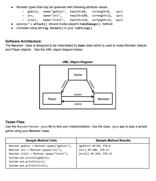 Solved Problem 5: Monster Factory (10 points) (Game Dev) | Chegg.com
